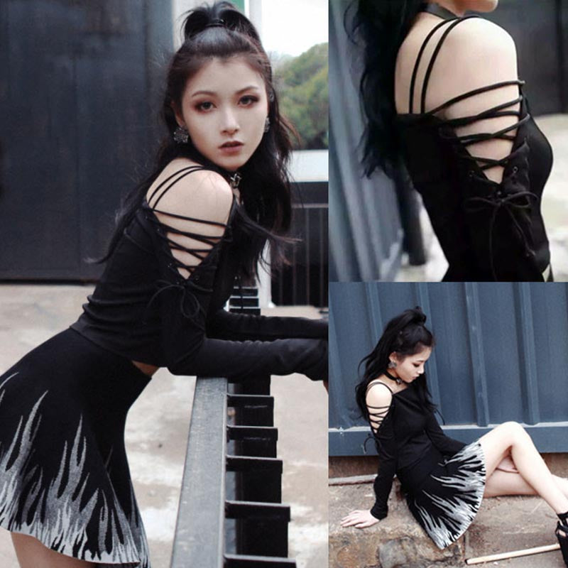 Black criss cross laced shirt top AD0155 – Andester