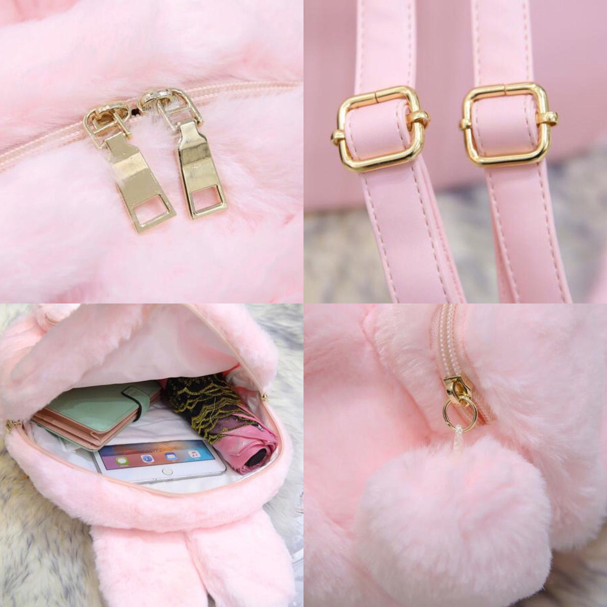 Pink/White Bunny Plush Backpack AD10341 – Andester