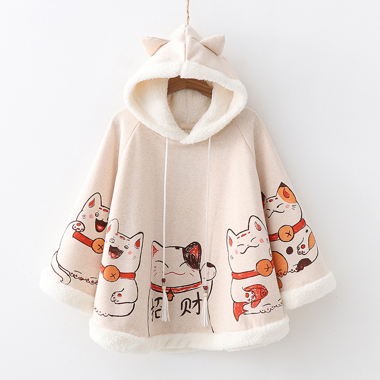 Cute Neko Cat Printing Thick Hoodie Cloak Coat AD10508 – Andester