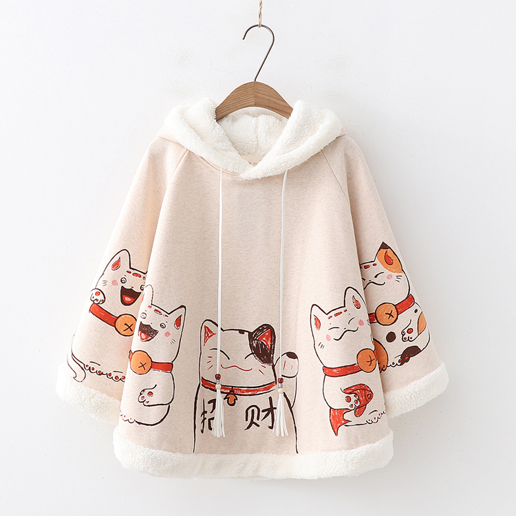 Cute Neko Cat Printing Thick Hoodie Cloak Coat AD10508 – Andester